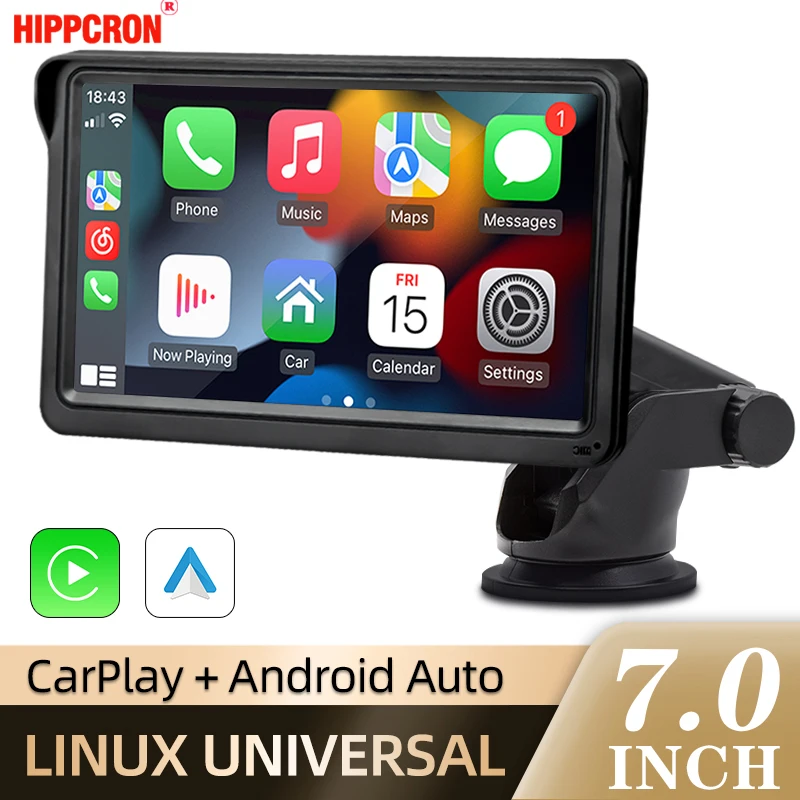 Hippcron 7inch Portable CarPlay Android Auto Car Radio Multimedia Video Player Touch Screen With ...