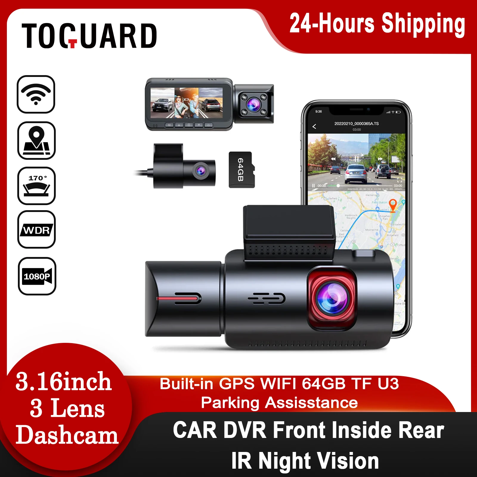 TOGUARD-3-Channel-Dash-Cam-1440P-1080P-1080P-Front-Inside-Rear-Car-DVR ...