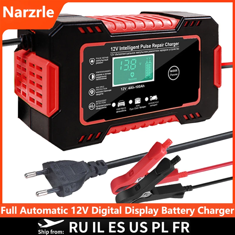 12v 6a Full Automatic Car Battery Charger Digital Display Motorcycle ...