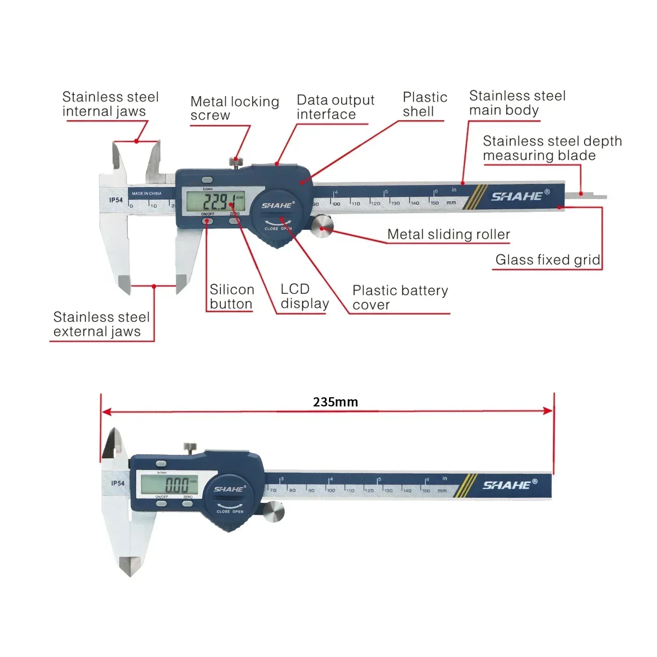 SHAHE Electronic Vernier Caliper, IP54 Waterproof Stainless Steel ...