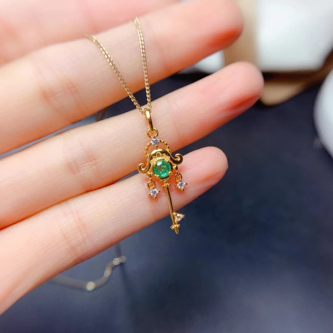 MeiBaPJ-4mm-Natural-Emerald-Key-Fashion-Pendant-Necklace-925-Pure ...
