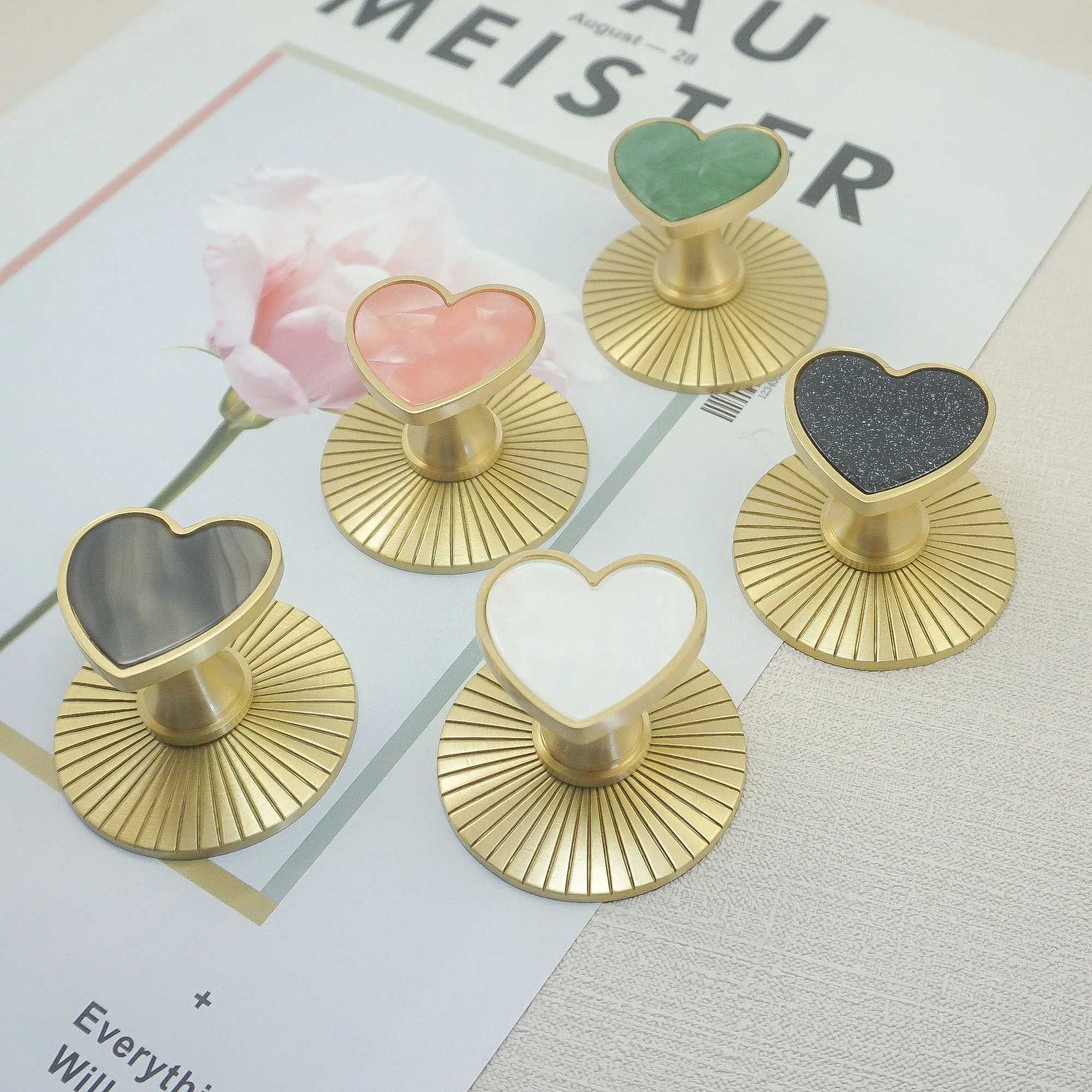 Creative Solid Brass Furniture Hardware Heart Shape Cabinet Handles ...