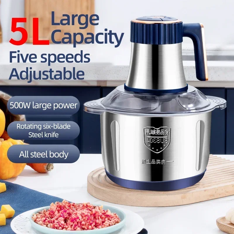 5L-Household-Kitchen-Meat-Grinder-Stainless-Steel-Blade-Powerful ...