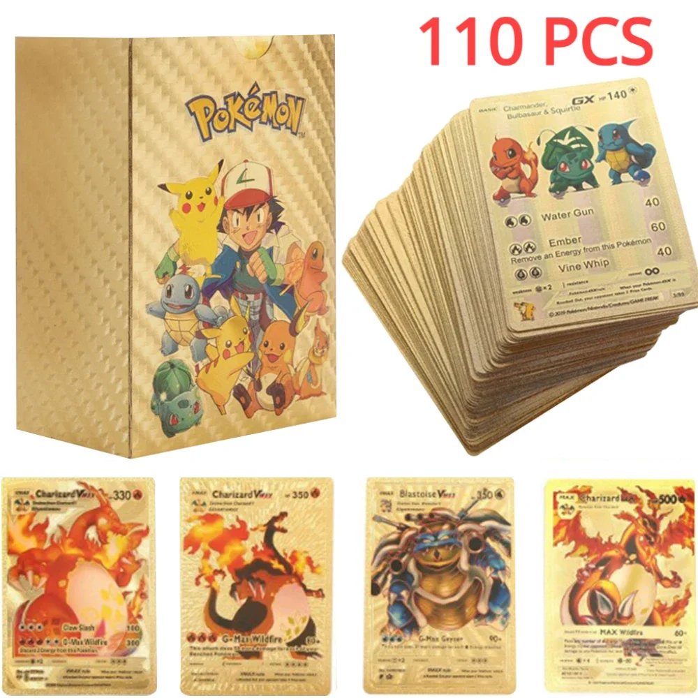 Pok-mon-Pikachu-Collection-Cards-Ouro-Prata-Preto-Colorido-Vmax-GX ...