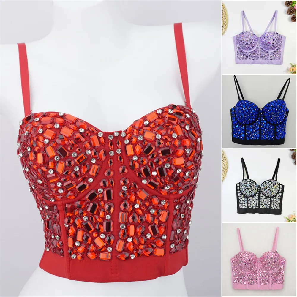 Luxury Mixed Color Acrylic Stone Bustier Bra Women Sexy Crystal ...