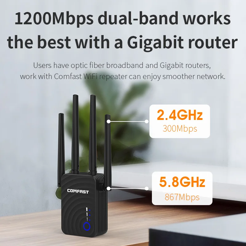 1200Mbps 2.4G&5G Dual Band WiFi Repeater Wireless Signal Amplifier Wifi ...