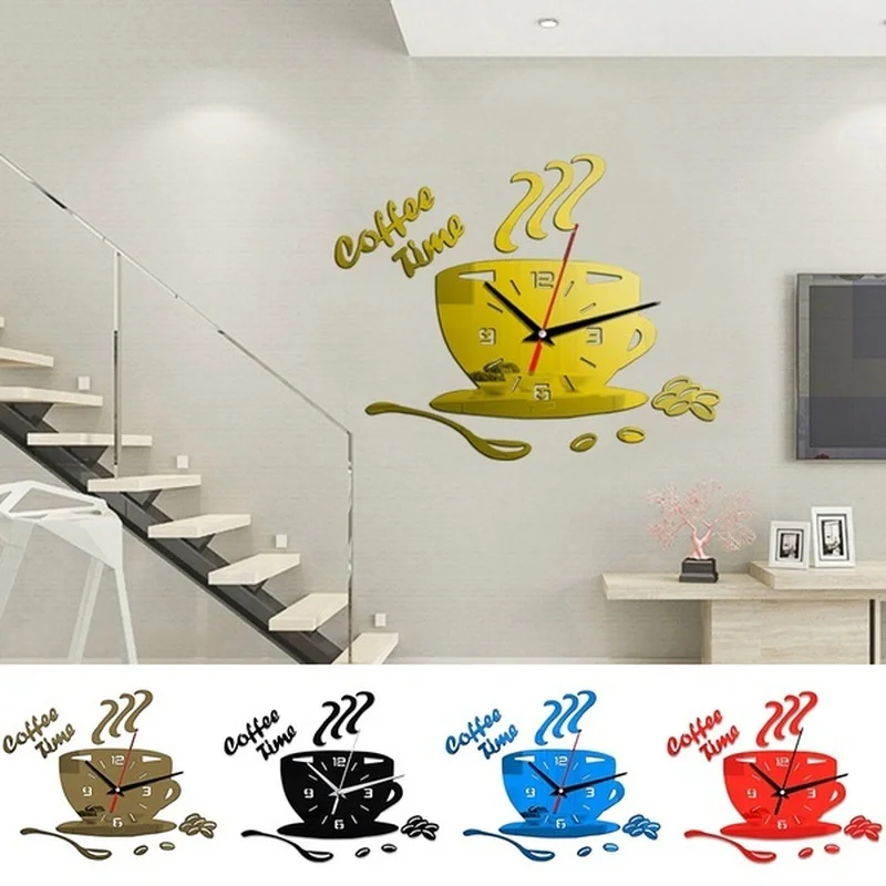 3D Creative Acrylic DIY Mirror Wall Clock Simple Home Digital Wall ...