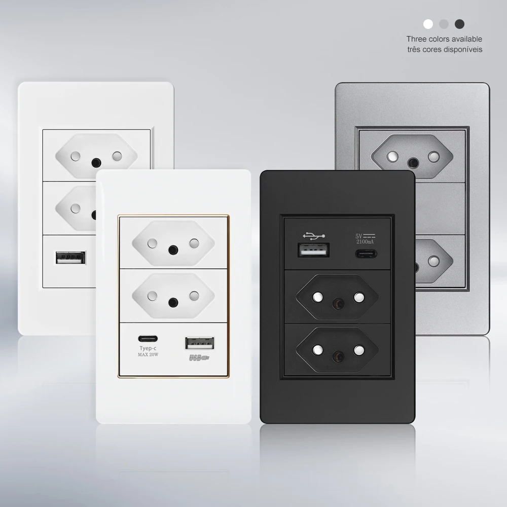 SRAN-Brazil-standard-outlet-Usb-type-c-wall-socket-118-72mm-PC-Panel ...