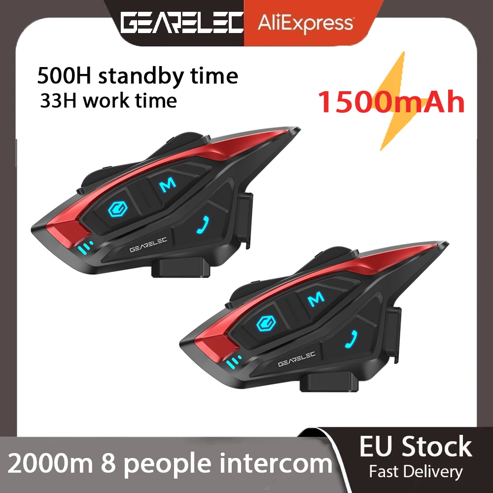 GEARELEC-Shark-Pro-Motorcycle-Helmet-Intercom-8-Riders-Group-2000m ...