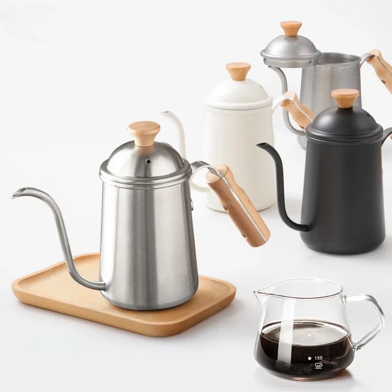 650ML-Hand-Drip-Coffee-Hot-Water-Pot-with-Lid-304-Stainless-Steel-Solid ...