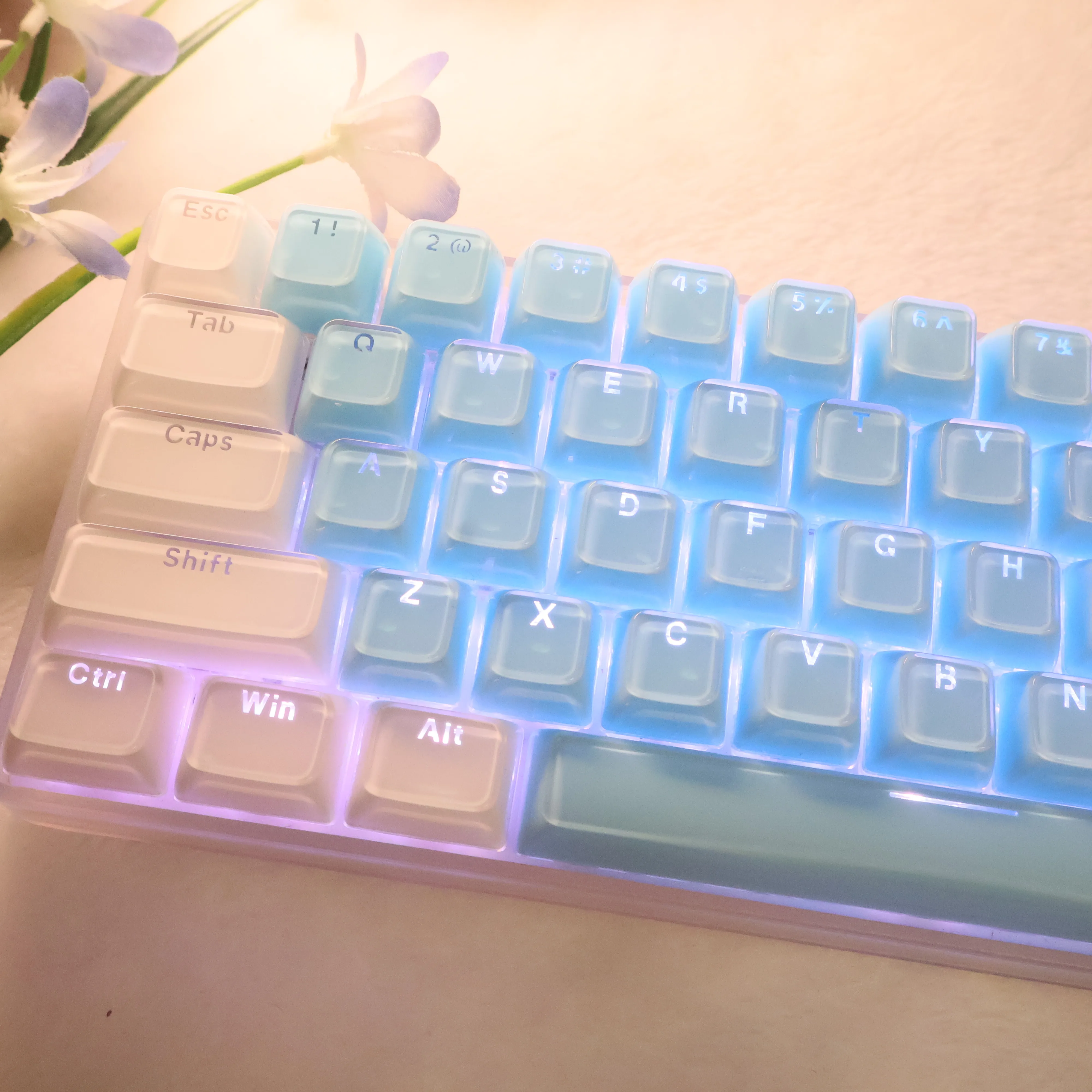 136-Keys-Translucent-Keycaps-Mechanical-Keyboard-for-Alice-Pink-Layout ...