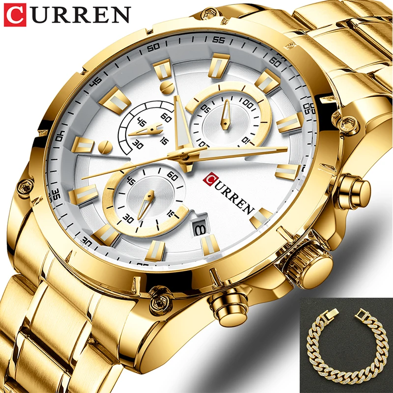 Curren Business Gold Men Watches Luxury Original Stainless Stee Golden ...