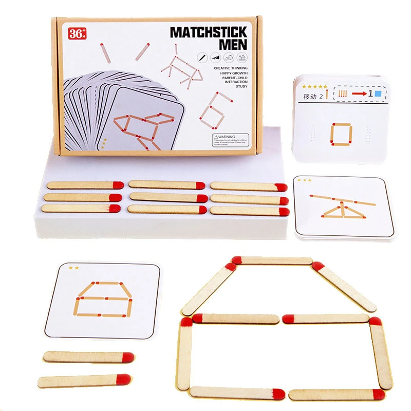 Montessori Matches Puzzles Game Wooden Toys Diy Math Geometry Board ...