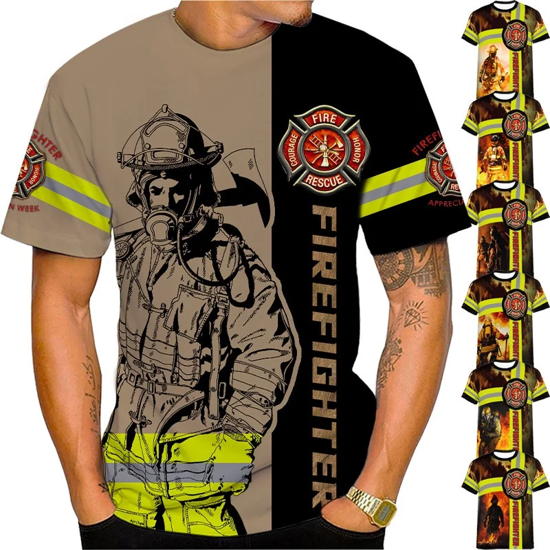 New-FireFighter-Firemen-Hero-3D-Printing-T-shirt-Fashion-Cool-Round ...