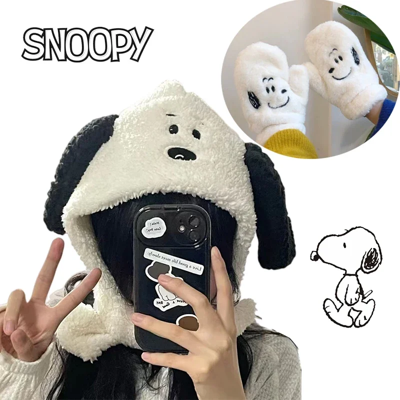 Snoopy-Plush-with-Ear-Cartoon-Dog-Ear-New-Cute-Ear-Hat-Scarf-Gloves-Set ...