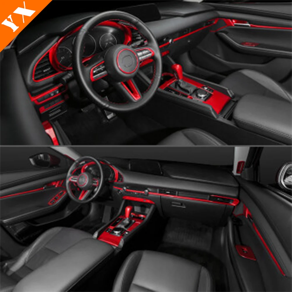 Car Full Set Red Trim Interior Moulding Window Lift Center Console ...