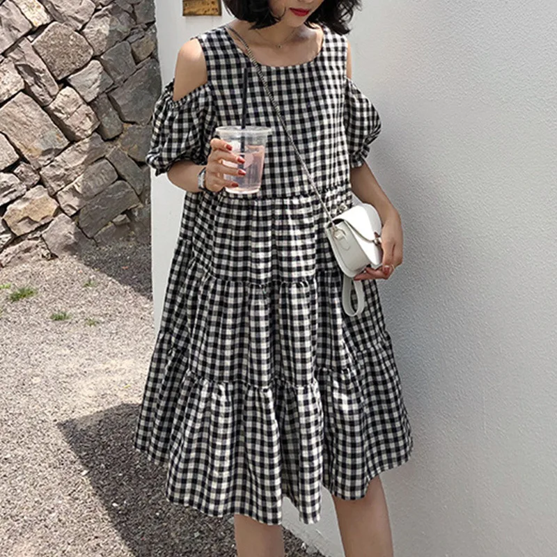 2024-Summer-Loose-Pregnancy-Shirts-Shoulderless-O-neck-Maternity-Plaid ...