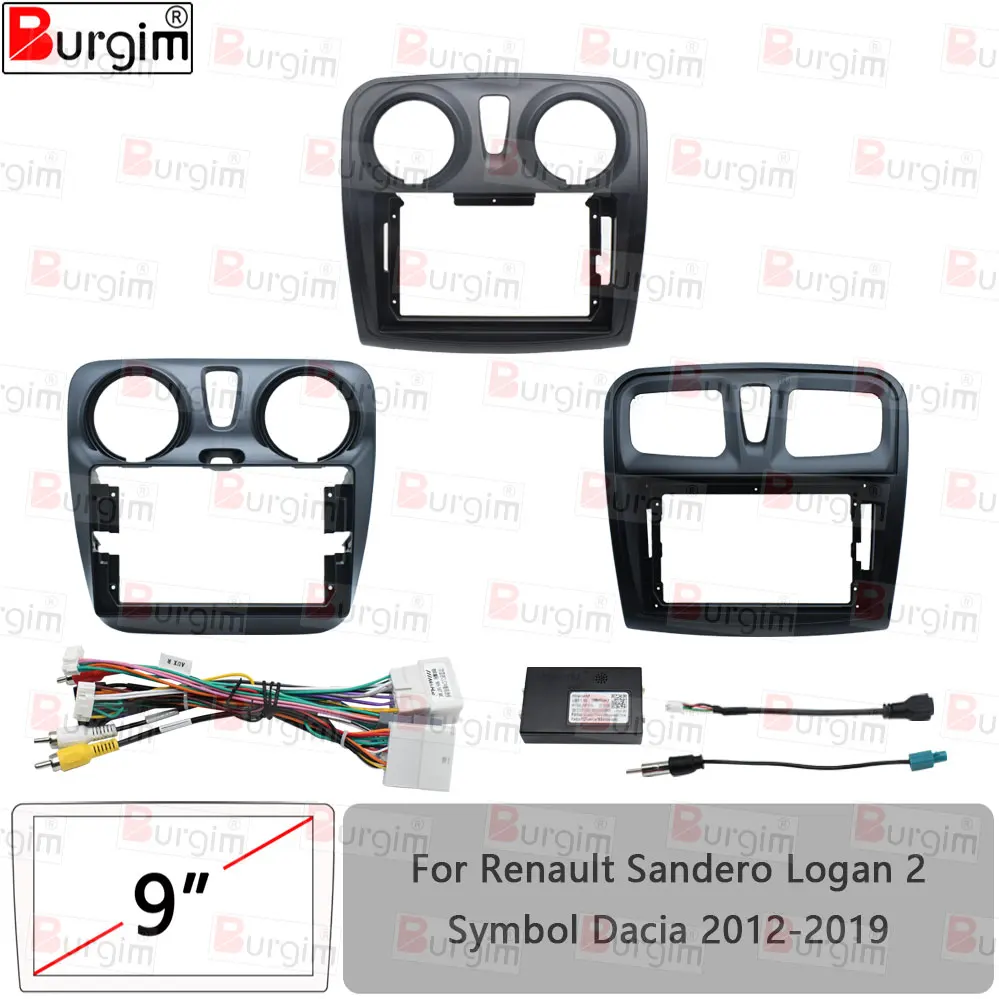Car Radio Fascias For Renault Sandero Logan 2 Symbol Dacia 2012-2019 9 inch Stereo Panel Harness ...