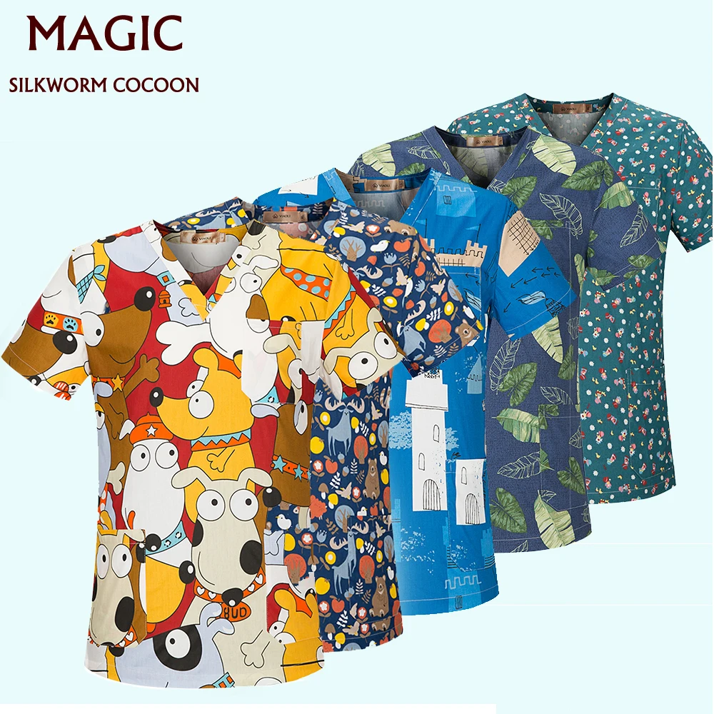 Unisex-New-Dogs-Print-Design-Cotton-Spa-Uniforms-Tops-Pet-Workwear ...