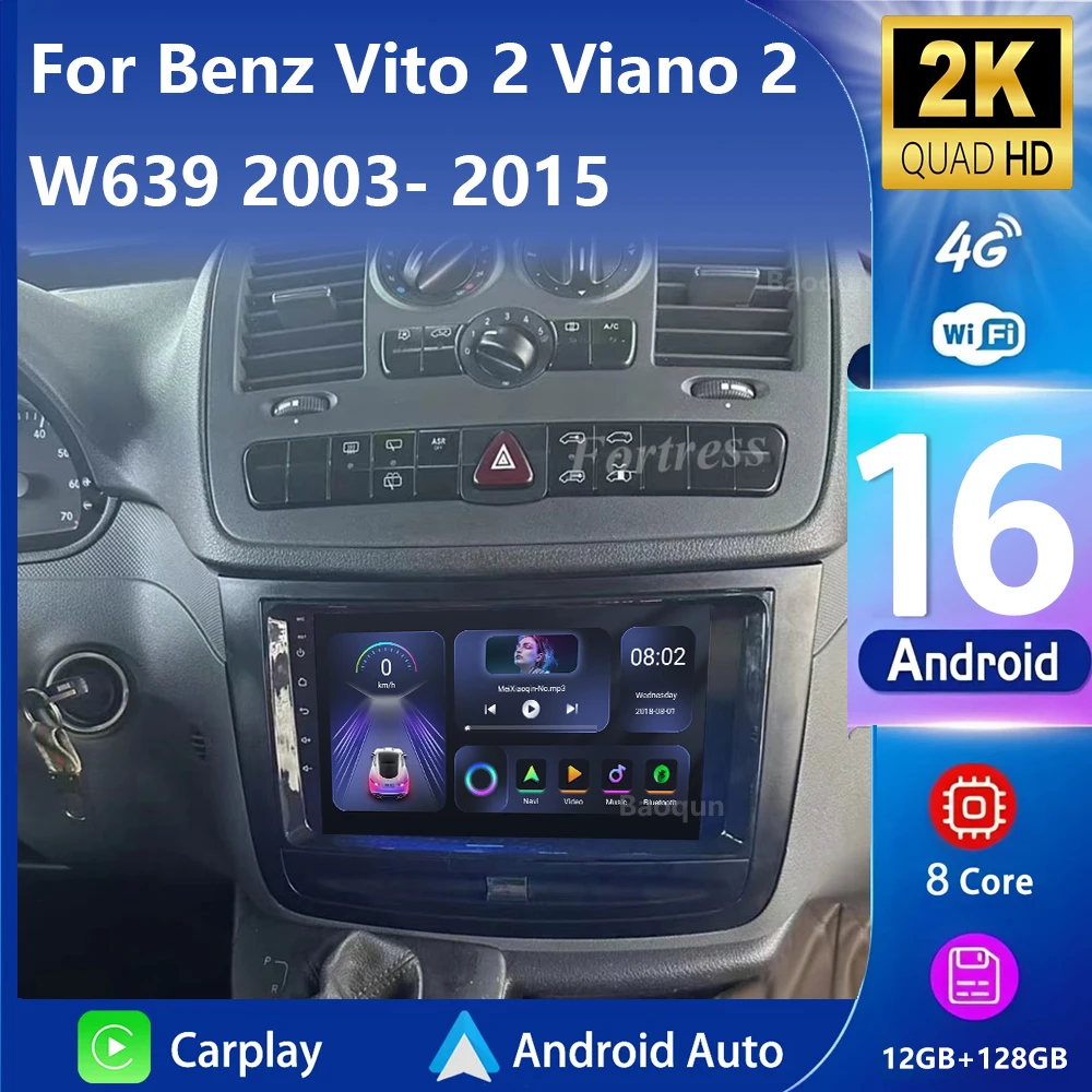 Android 16 For Benz Vito 2 Viano 2 W639 2003- 2015 2K QLED Android Car ...