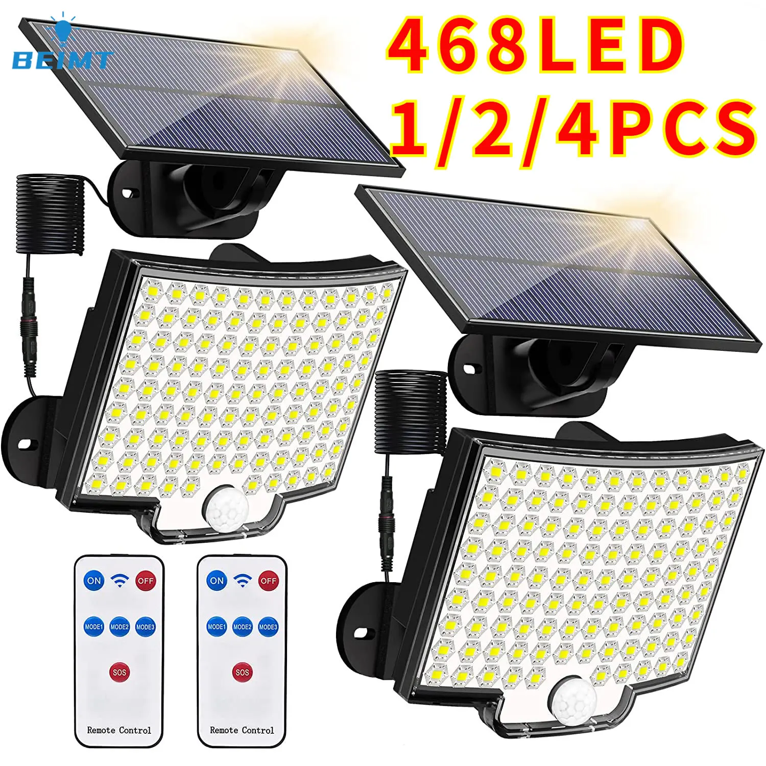 1/2/4PCS Luz Solar Ao Ar Livre 468 LED Super Brilhante Sensor de ...