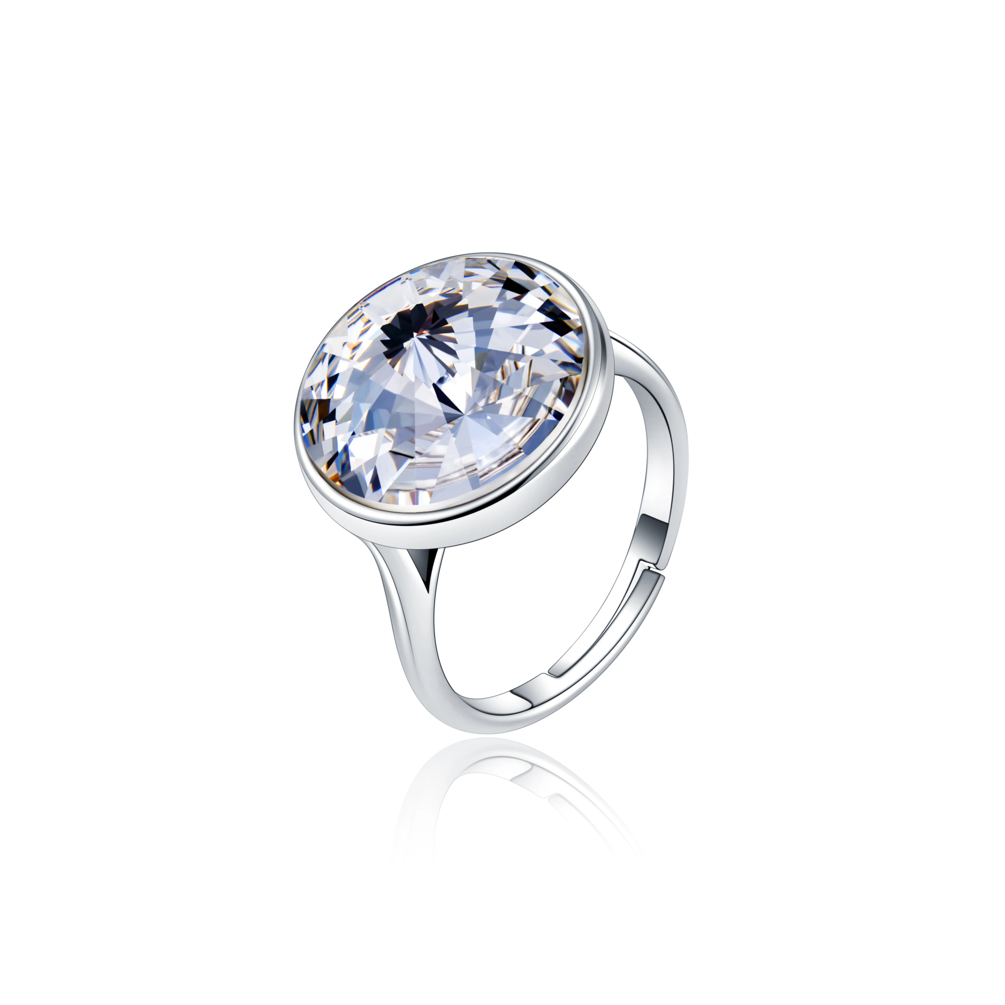 Fancy Stone Open Cocktail Ring Adjustable Crystals from Austria Silver ...