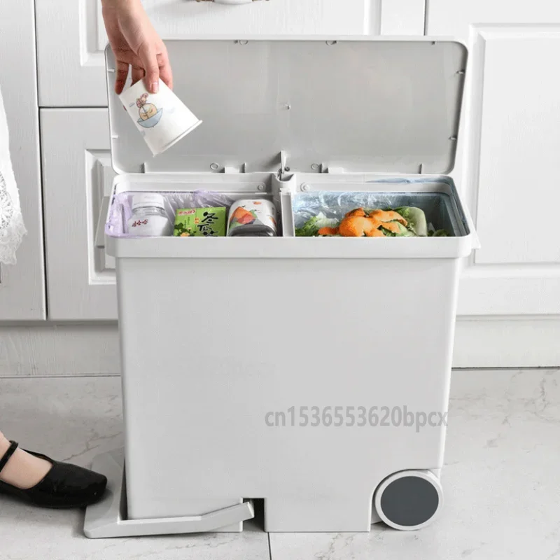 26L-Wet-And-Dry-Sorted-Waste-Bin-With-Wheels-Pedal-Press-Opening ...