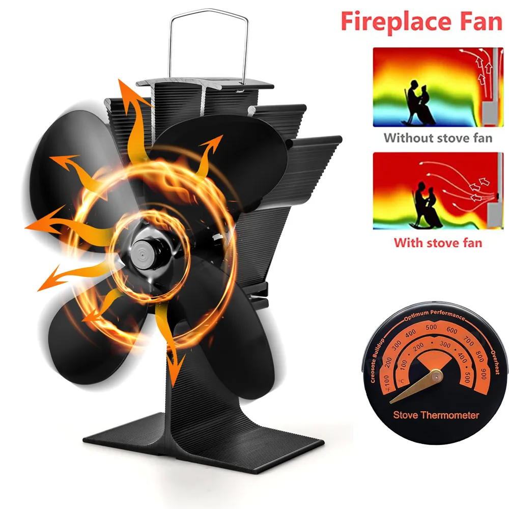 4-Blade-Heat-Powered-Stove-Fan-Mini-Fireplace-Fan-Log-Wood-Burner-Eco ...