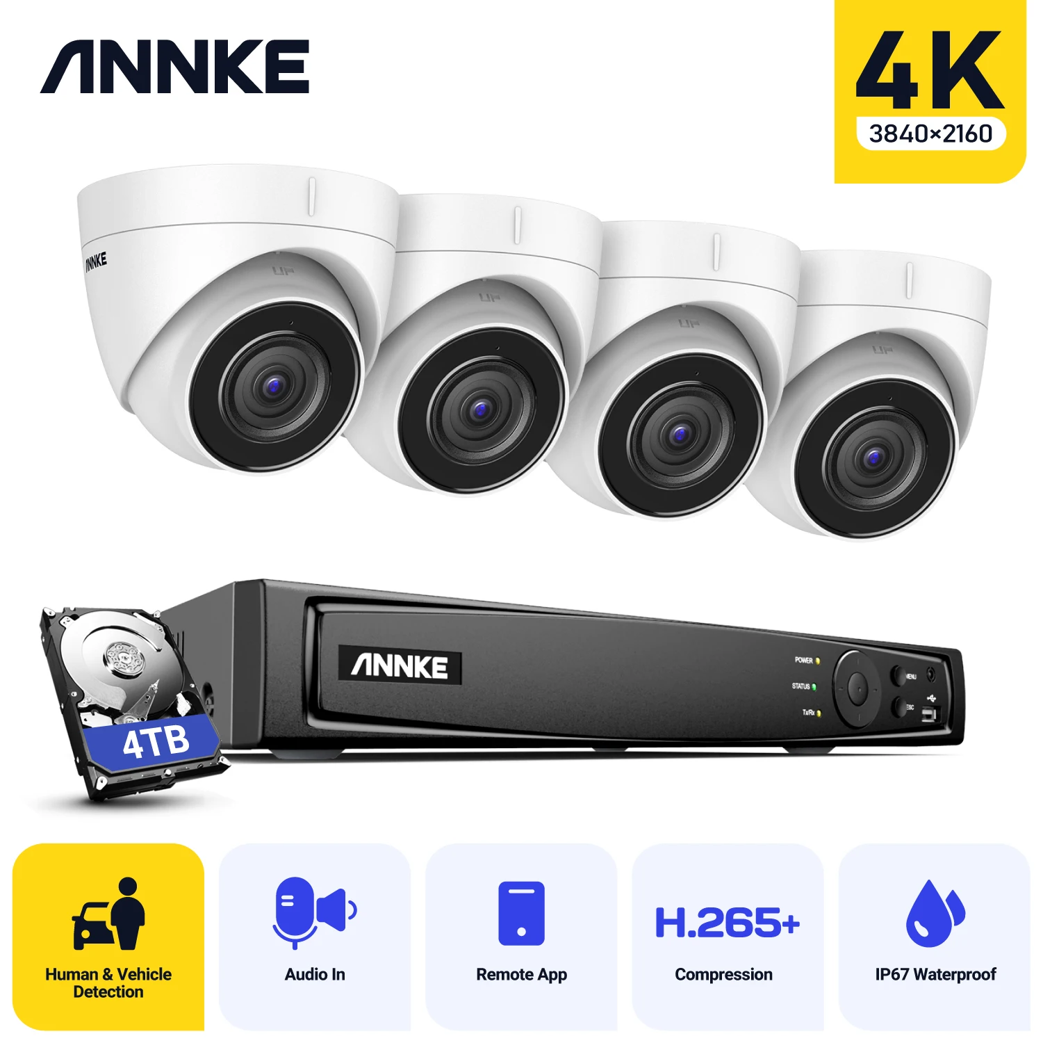 Annke 4k Poe Video Surveillance Cameras System 8ch H.265+ 8mp Nvr With 4k Security Camera Cctv ...