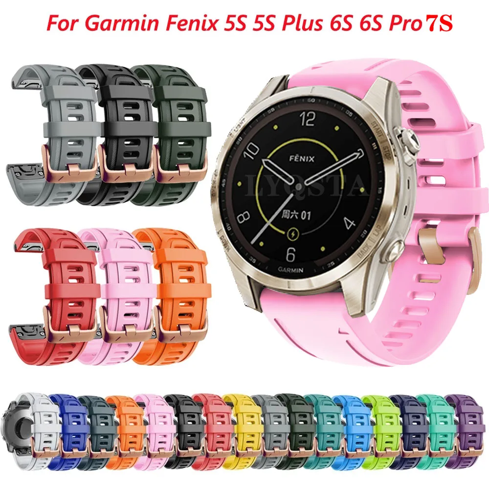 Sport Silicone Rose Gold Watchband Strap for Garmin Fenix 7S/5S Plus/6S ...