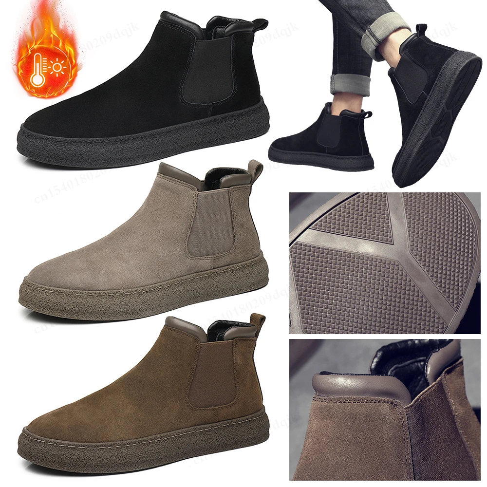 Chelsea Boots Men Winter Shoes Black microfibre Leather Boots Mens ...