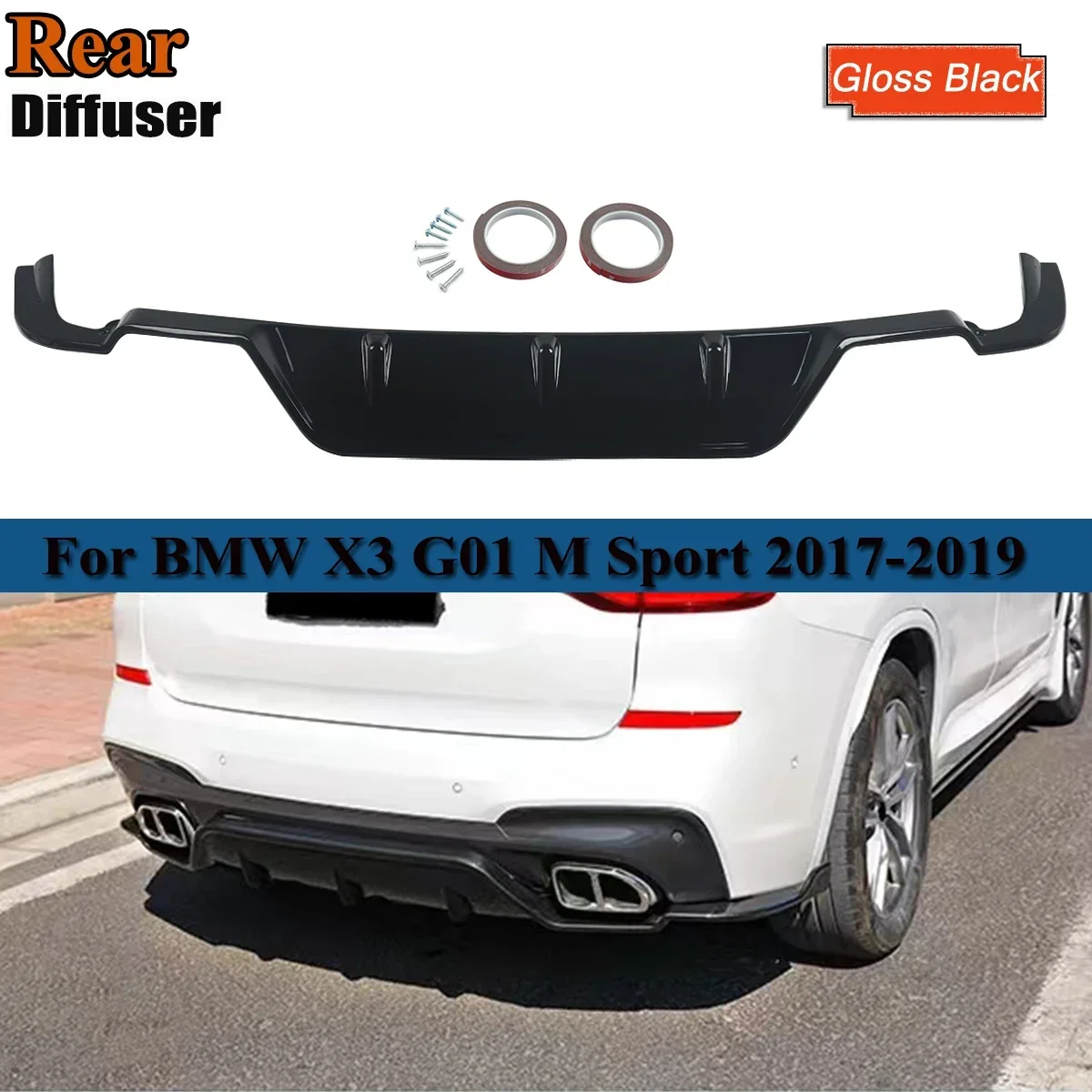 Car Rear Bumper Diffuser Lip For BMW X3 G01 M Sport 2017-2019 Four ...