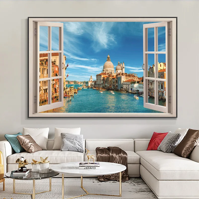 Window Outside Nature Landscape Canvas Painting Posters and Prints Wall ...