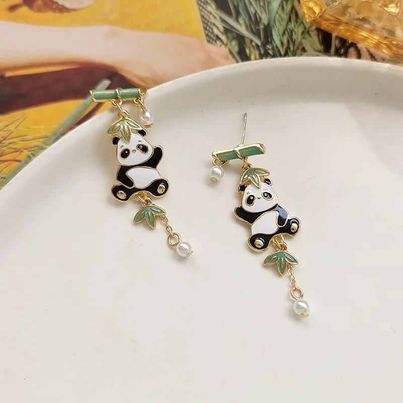 Cute-Panda-Earrings-Fashion-Asymmetrical-Panda-With-Bamboo-Pendant ...