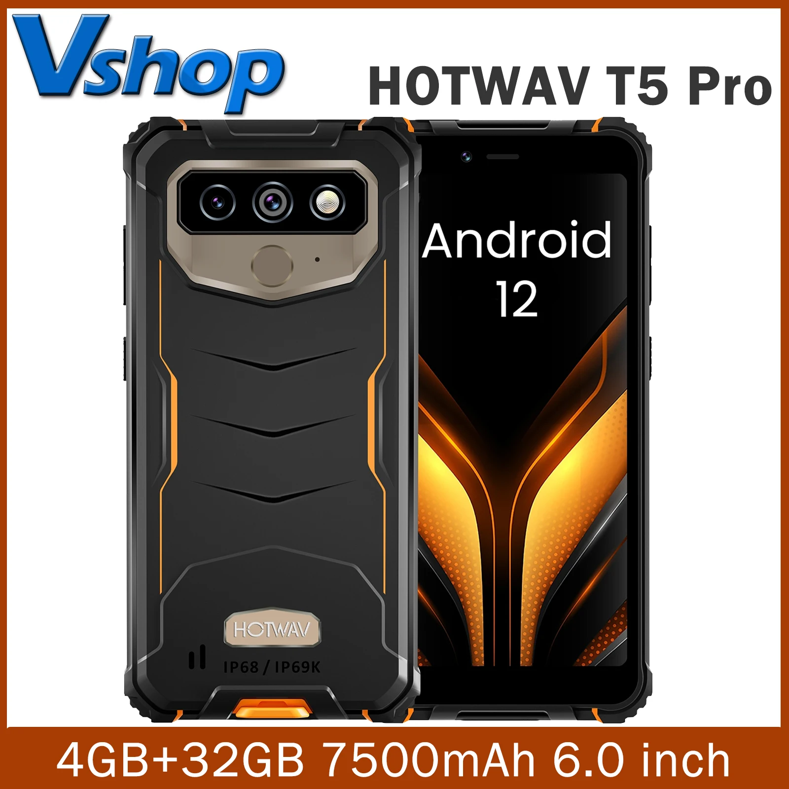 Hotwav T5 Pro Ip68 Impermeável Áspero Celular 4gb + 32gb 7500mah 6.0 Polegada Android 12 ...
