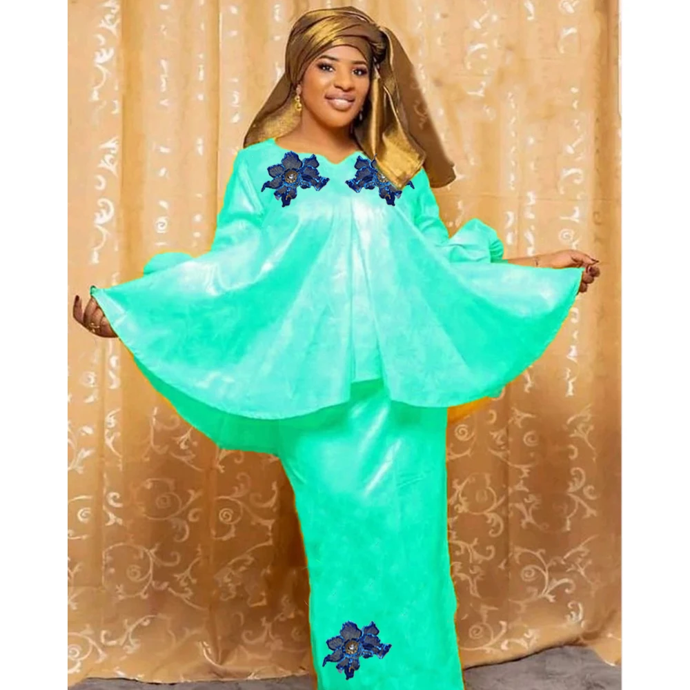 Two-Piece-Set-African-Bazin-Dress-With-Loincloths-For-Women-Wedding ...