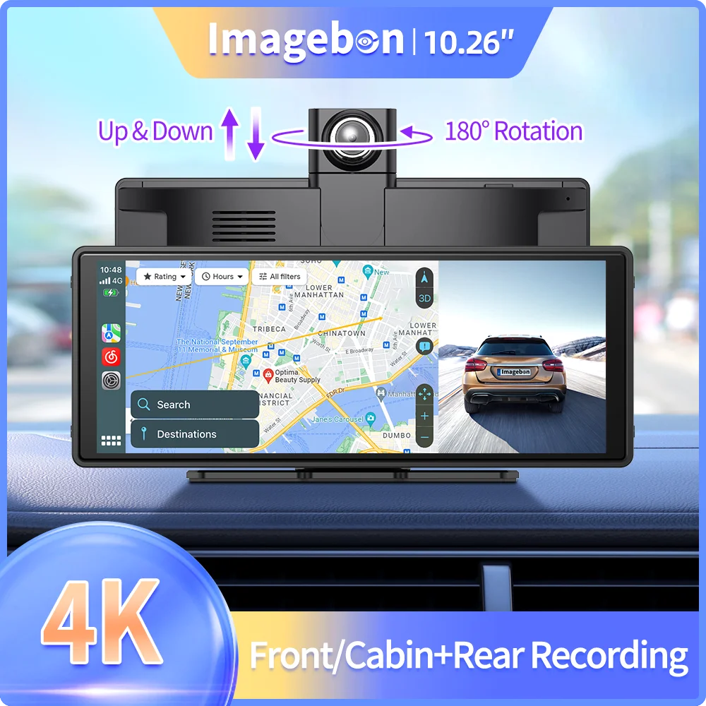 Imagebon H30 10.26" 4K+1080P Recording Car Camera DVR Night Vision GPS ...