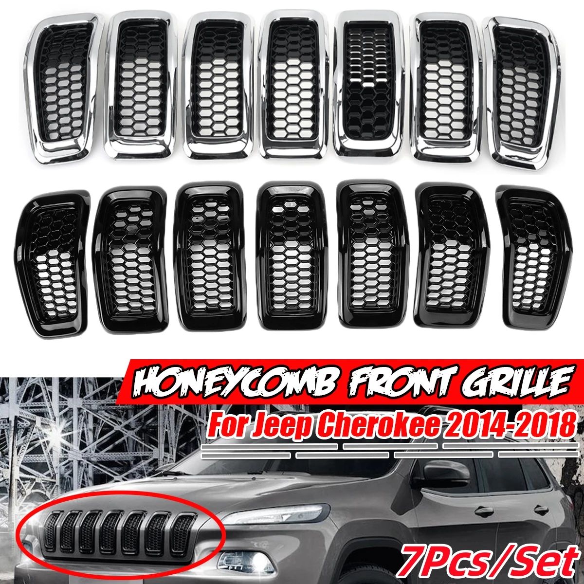 Chrome/Glossy Car ABS Front Mesh Racing Grills For Jeep Cherokee 2014 ...