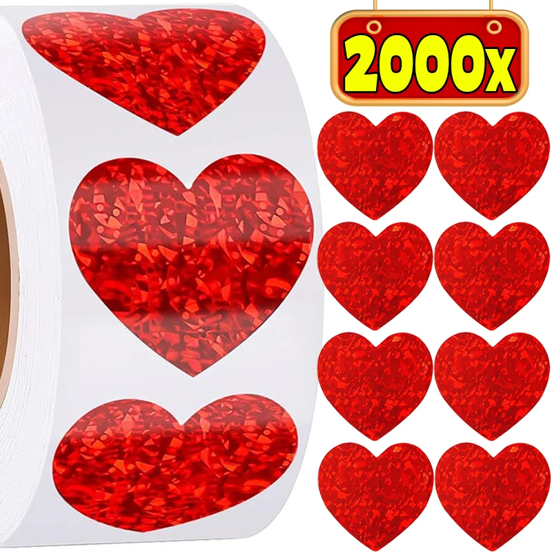 500-2000pcs Red Heart Laser Label Stickers for Valentine's Day Wedding ...