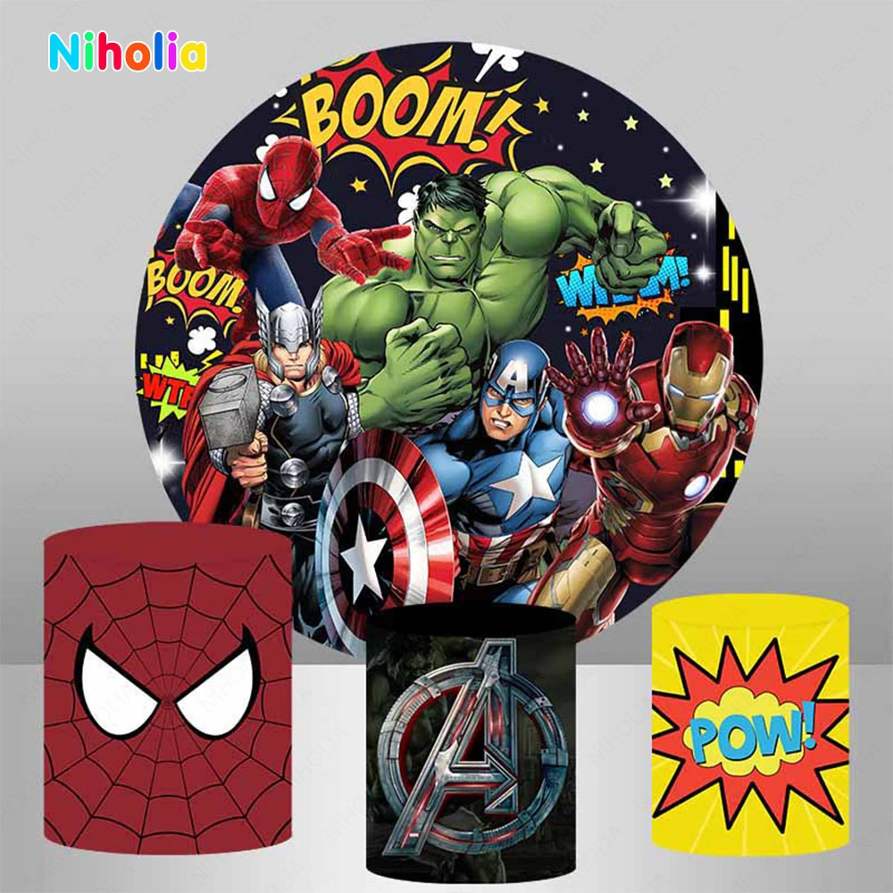 The Avengers Round Background Cover Boys Birthday Party Superhero ...