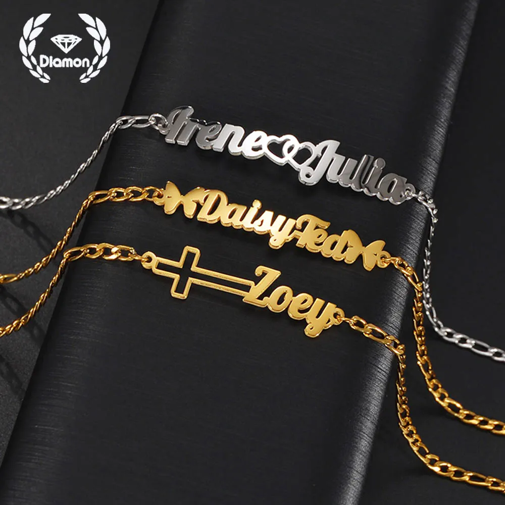 Diamon-Personalized-Custom-Name-Bracelet-Hollow-Cross-Figaro-Chain ...