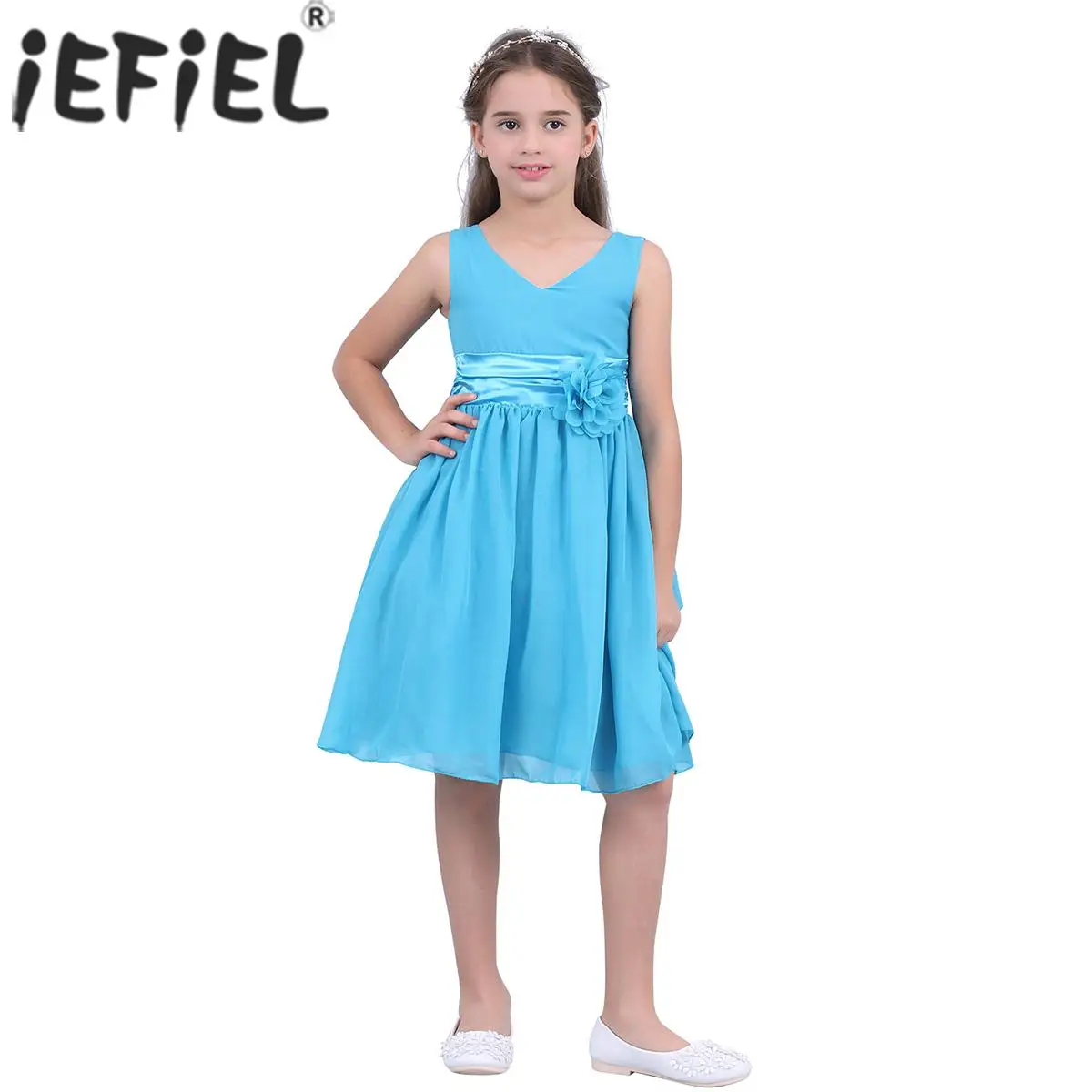 Iefiel Flower Princess Girls Dress Knee Length Elegant Gorgeous Dress ...