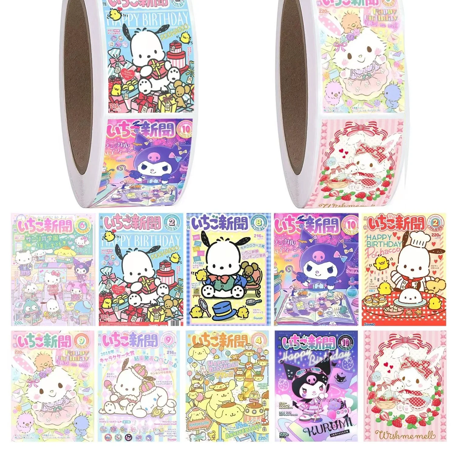 500pcs Sanrio Poster Stickers Kuromi Cinnamoroll My Melody Pompom Purin ...