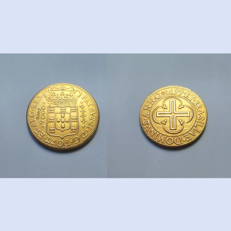 Coinsky Brasil 4000 Reis Pedro II Moeda Banhada a Ouro 1699/1700