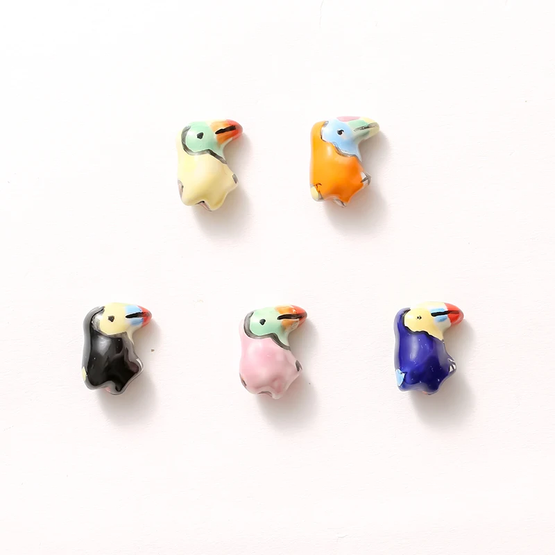 5pcs Handpainting Porcelain Beads Big Beak Bird Woodpecker Ceramic ...