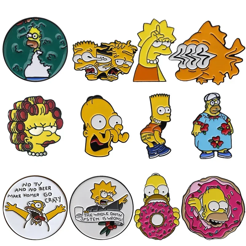 Funny-Animation-The-Simpsons-Brooch-Homer-Marge-Bart-Metal-Badge-Lapel ...