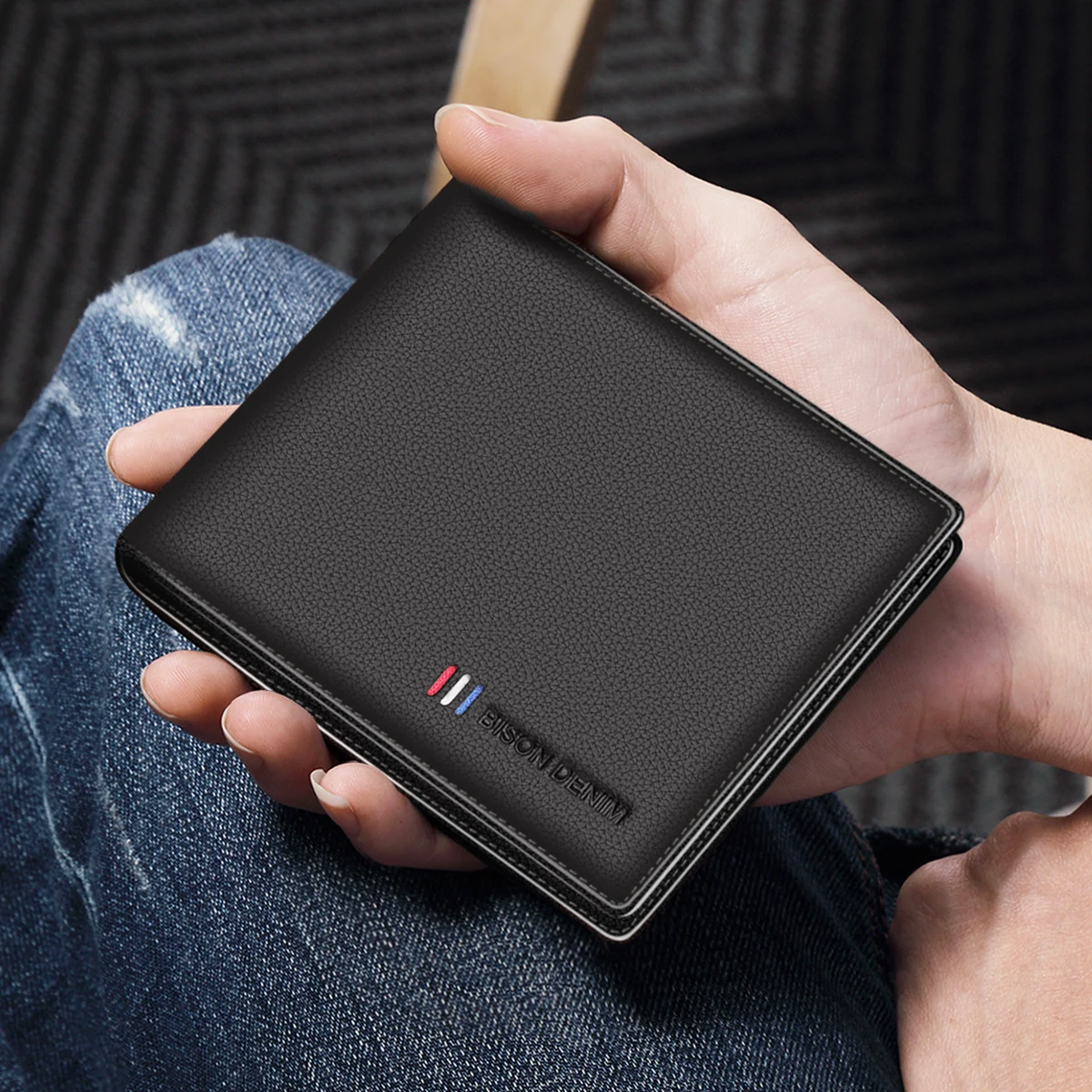 BISON-DENIM-100-Genuine-Cowskin-Leather-Men-Wallet-Brand-Luxury-RFID ...