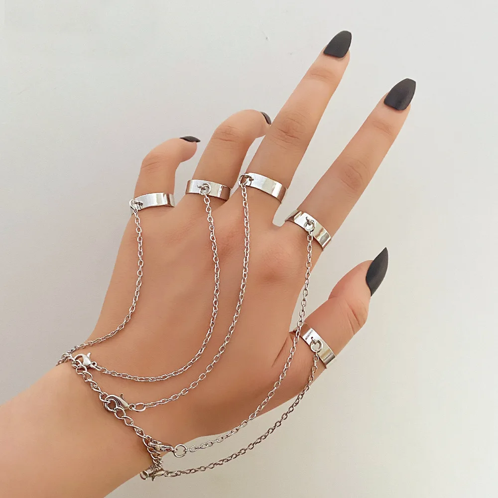 New Punk Cool Hip Hop Wrist Bracelet Ladies Men's Ring Adjustable Chain ...