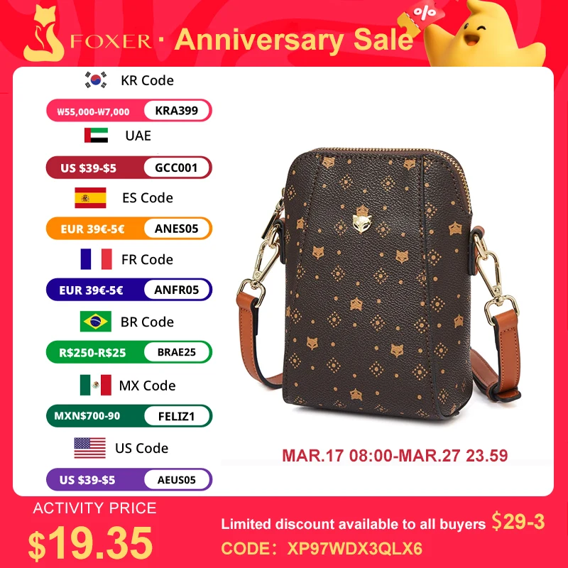 FOXER-Woman-Brown-Monogram-Cellphone-Bag-Vintage-Shoulder-Bag-Travel ...
