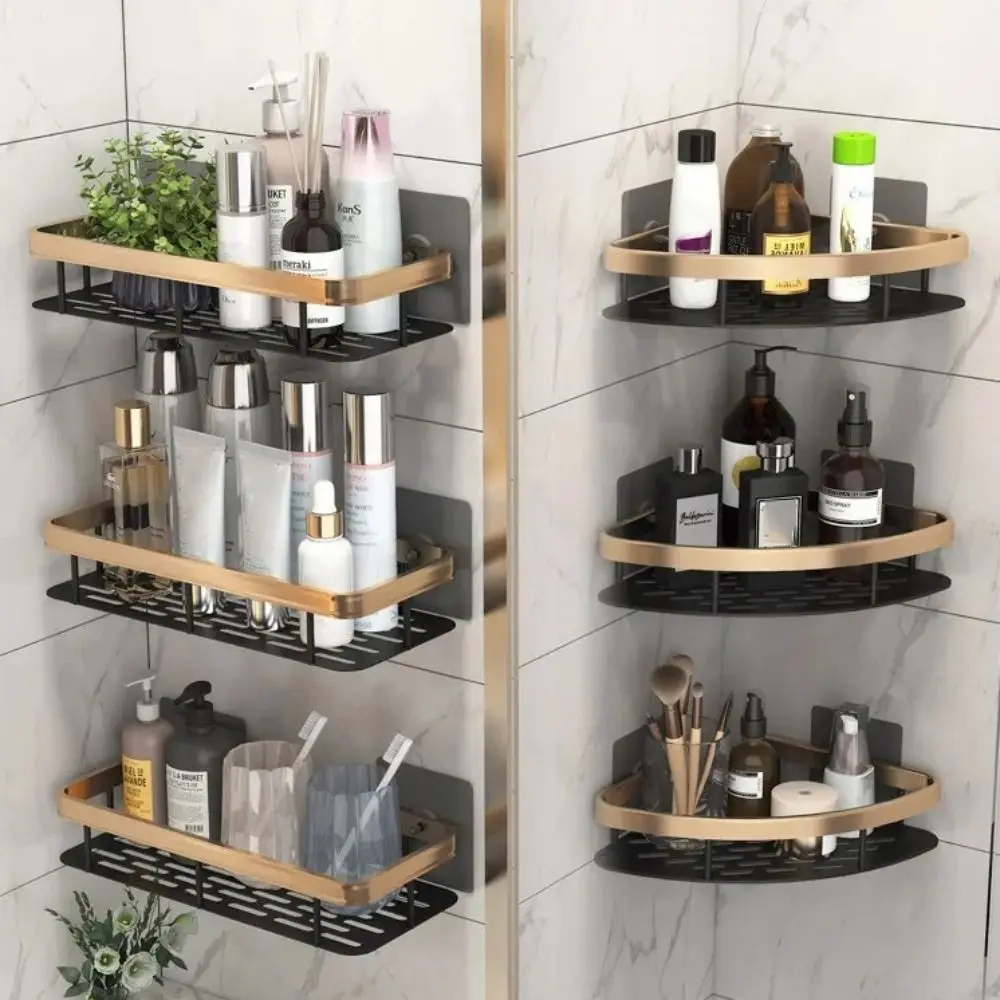Durable-Wall-Mount-Bathroom-Shelves-No-Drill-Aluminum-Shower-Organizer ...